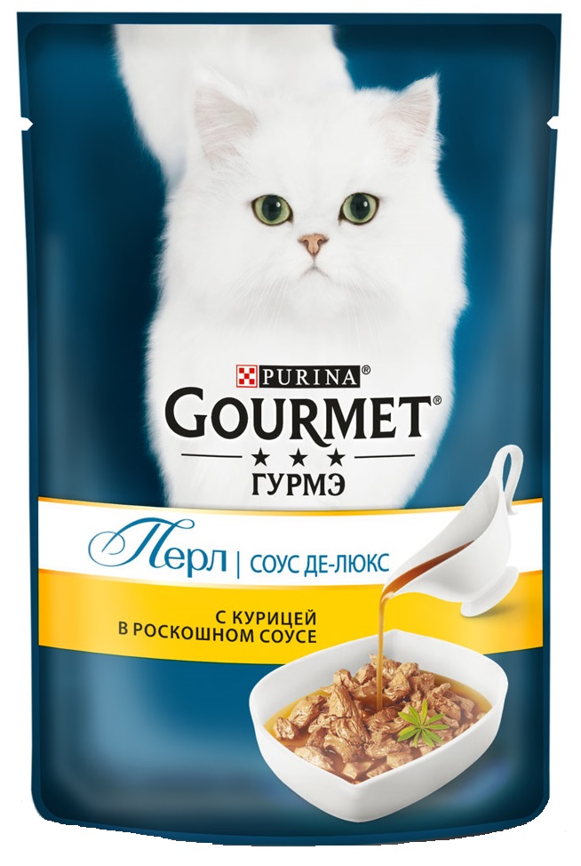 Влажный корм Gourmet Перл Соус Де-люкс для кошек с индейкой в роскошном ...